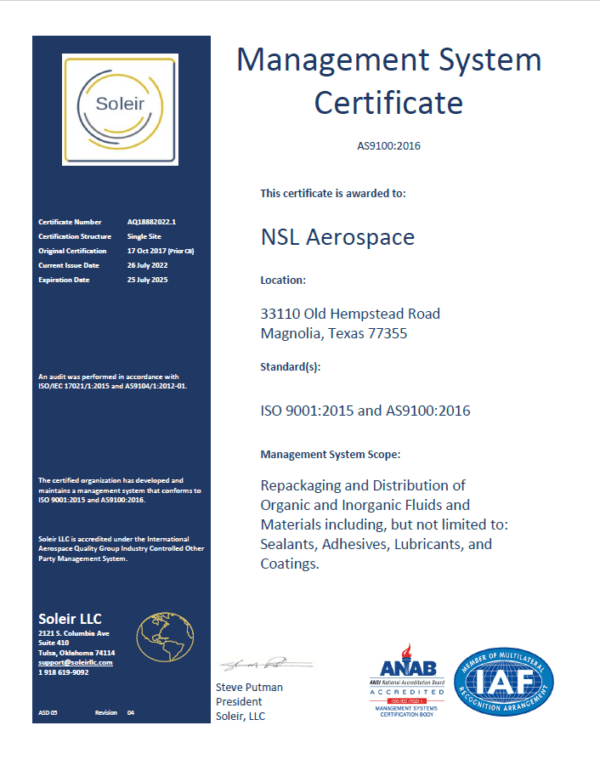AS 9100, ISO 9001:2015 & Nadcap Certs | NSL Aerospace